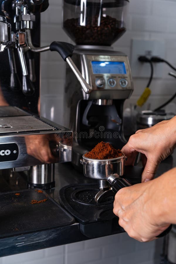 Preparation for Making Espresso Coffee in a Machine Stock Photo - Image ...