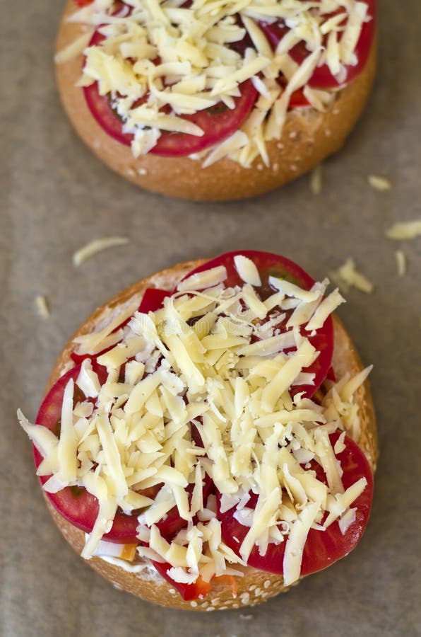 Preparation of Mini Pizza with Cheese Ready for Baking Stock Image ...