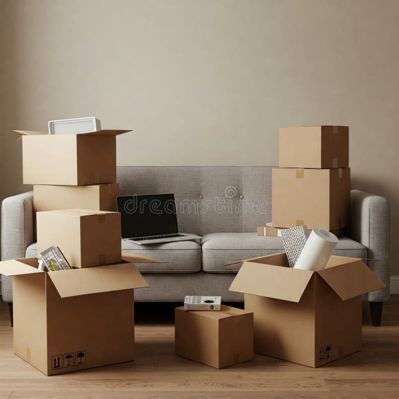 Preparation for Moving, Boxes and Mess in the Living Room. Stock Image ...