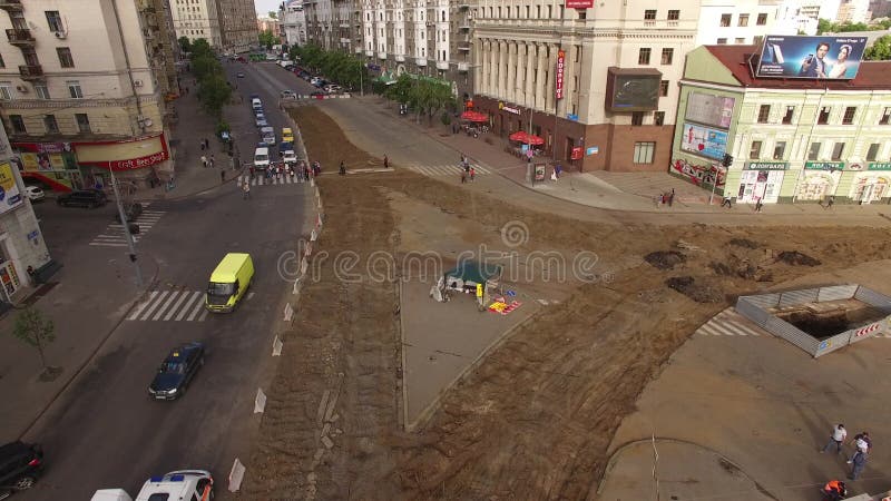 Road Reconstruction with Tram Rails Intersection, Construction Site ...