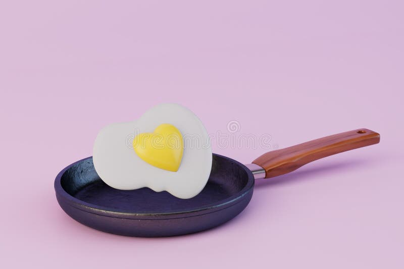 Preparation of a Quick Breakfast. Scrambled Eggs with a Heart Yolk in a ...