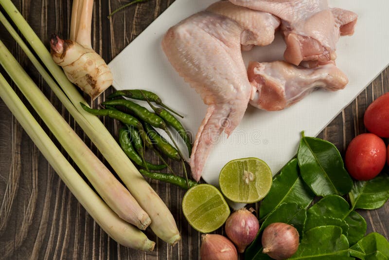 Preparation of Raw Materials for Cooking Thai Food Using Chicken. Stock ...