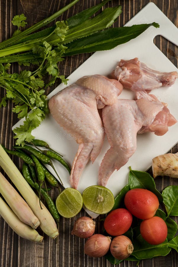 Preparation of Raw Materials for Cooking Thai Food Using Chicken. Stock ...
