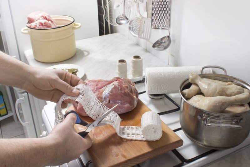 Preparation Raw Meat for Smoking. Stock Image - Image of loin, pepper ...