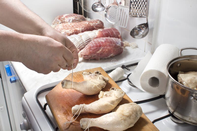 Preparation Raw Meat for Smoking. Stock Photo - Image of cutting ...