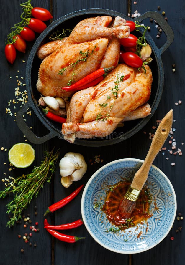 Preparation for Roasting Chicken with Herbs Stock Image - Image of ...