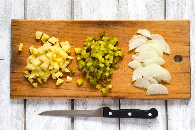 Preparation Rustic Salad, Ingredients are Cut into Cubes, Top V Stock ...