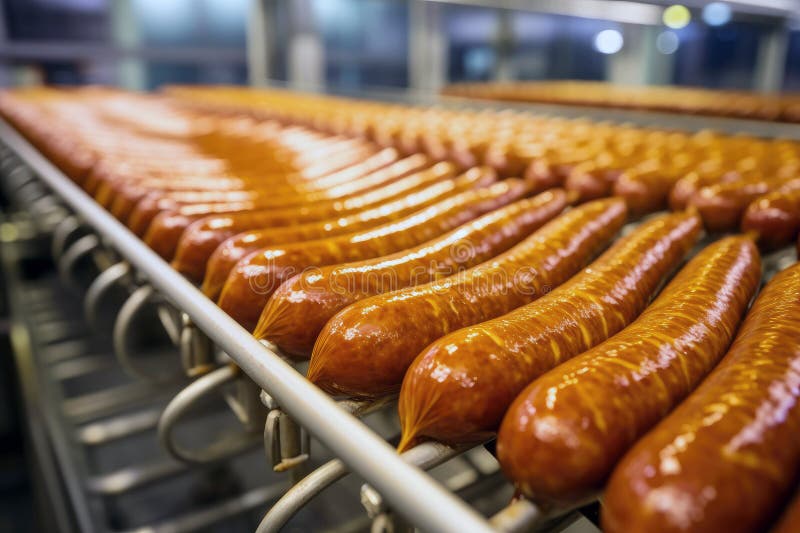Preparation of Savoury Sausage at the Factory Stock Illustration ...