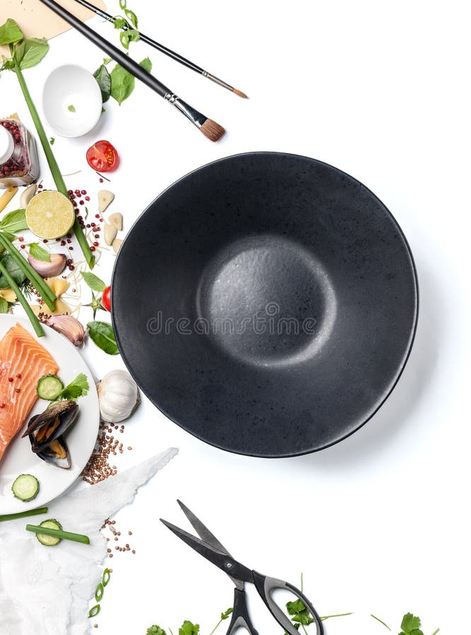 Preparation for Serving the Dish: Ingredients and Empty Plate on Stock ...