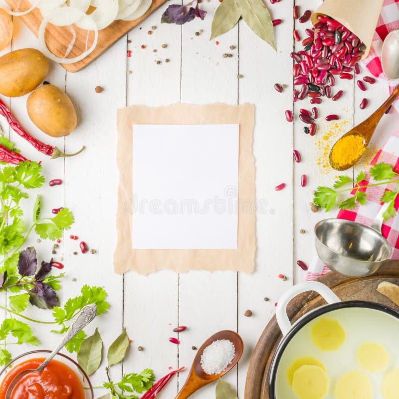 Preparation of Soup at Home. Rustic White Background with Vegetables ...