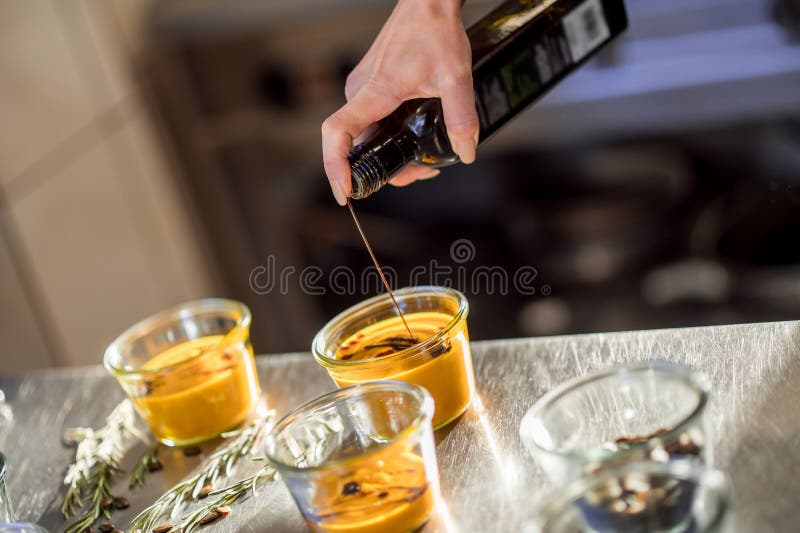 Preparation Souse in Restaurant Kitchen Stock Image - Image of male ...