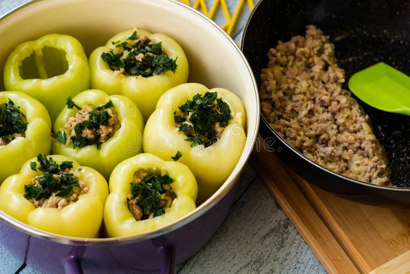 Preparation of Stuffed Yellow Peppers Stock Image - Image of lifestyle ...