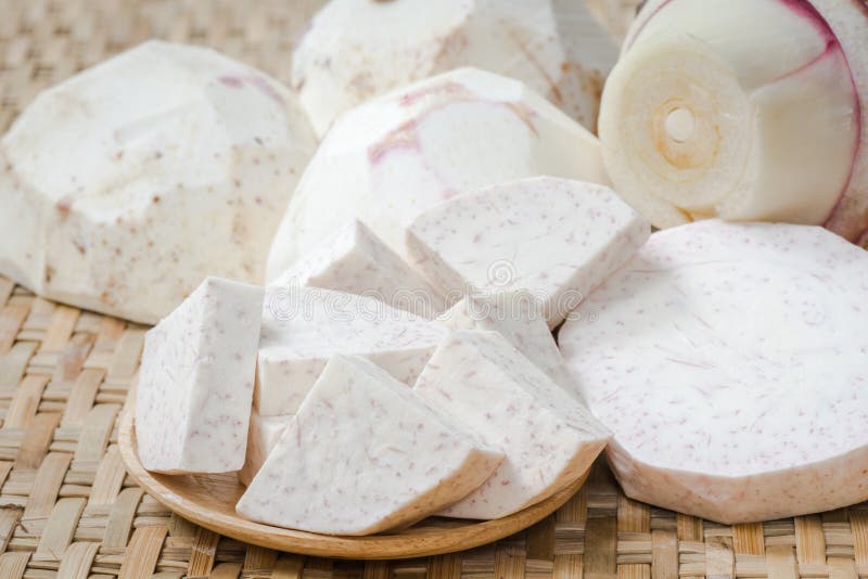 Preparation Taro Root Slice for Cooking Stock Image - Image of ...