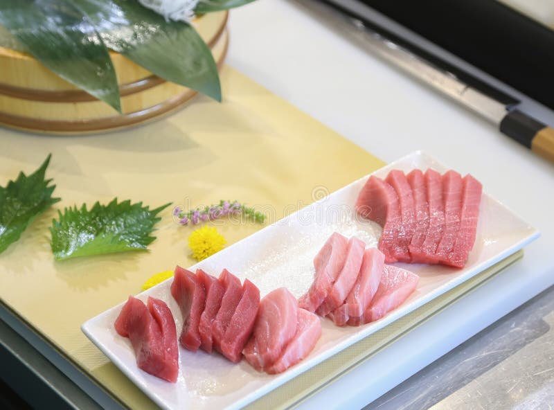 Tuna sashimi preparation stock photo. Image of piece - 73127130