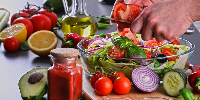 Preparation of a Vegetable Salad from Fresh Organic Ingredients Stock ...
