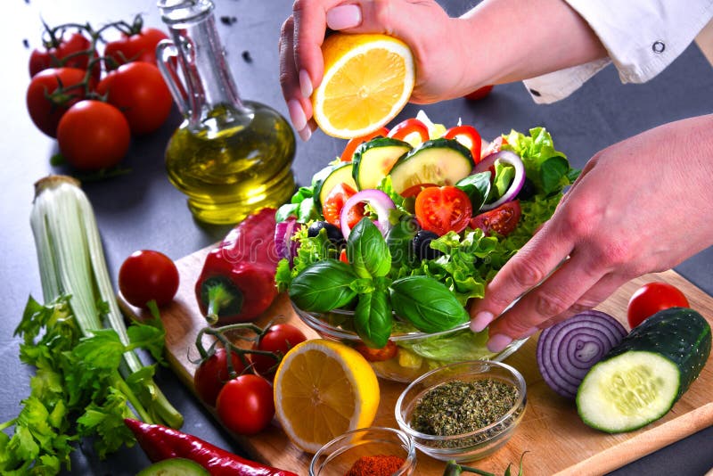 Preparation of a Vegetable Salad from Fresh Organic Ingredients Stock ...