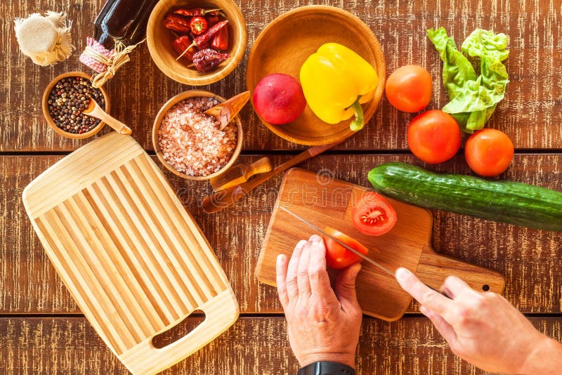 Preparation of Vegetarian Food. Raw Vegetables on the Kitchen Table ...
