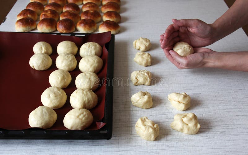 Preparation of yeast rolls stock image. Image of action - 77435271