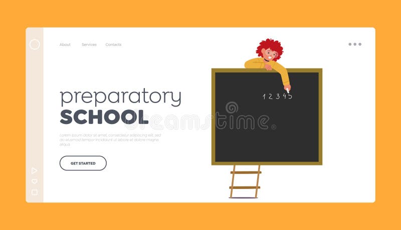 Preparatory School Landing Page Template. Child Writing on Blackboard ...