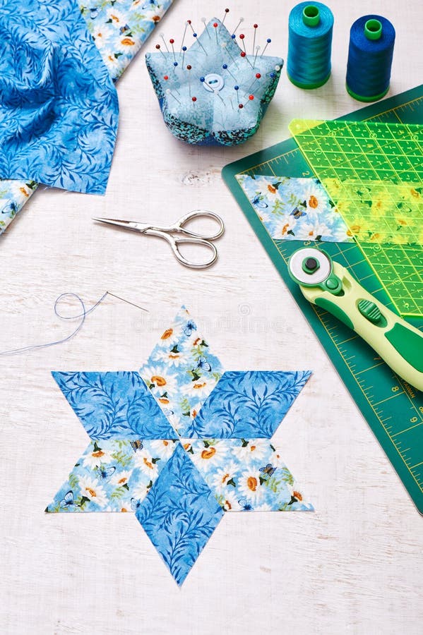 Prepare of Diamond Pieces of Fabric for Sewing Quilt, Top View Stock ...