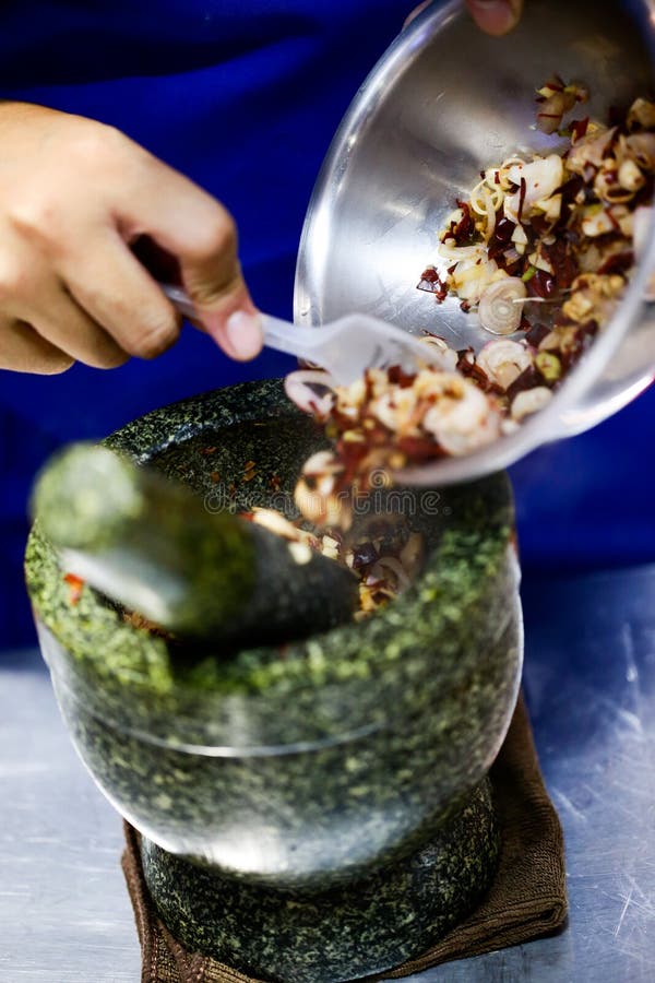 Prepare Ingredient Inside the Stone Mortar, Ingredients and Paste with ...