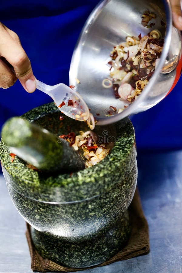 Prepare Ingredient Inside the Stone Mortar, Ingredients and Paste with ...