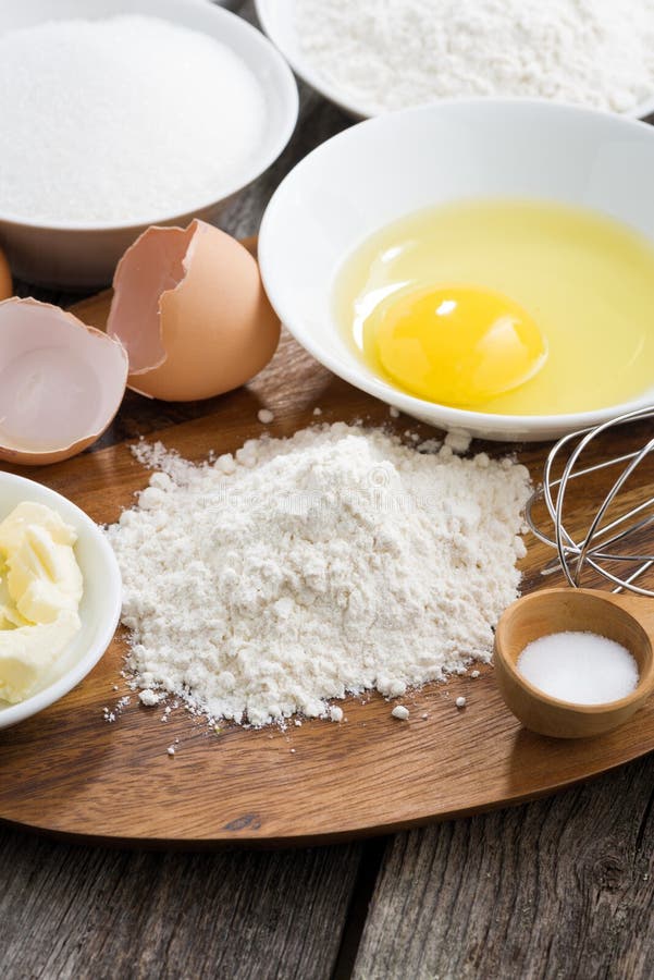 Prepared Fresh Baking Ingredients Wooden Board Vertical Stock Photos ...