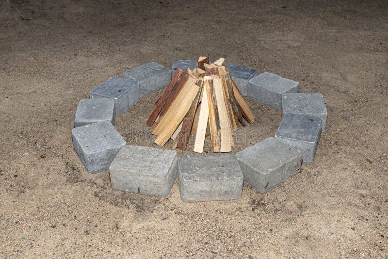 Prepared Chopped Pieces of Wood To Make a Fire in a Stone Circle on the ...