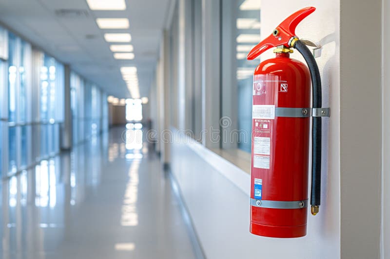 Prepared Corridor a Bright Red Fire Extinguisher on a Clean, White ...