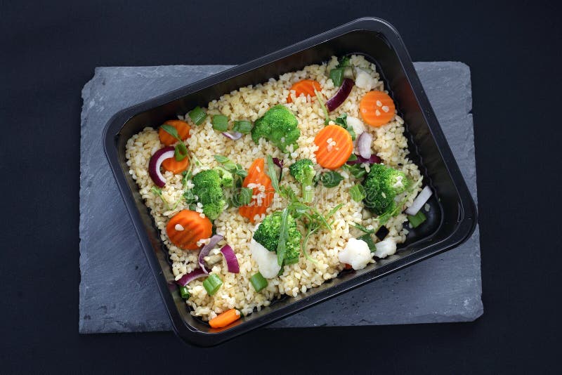 Dietary Catering, Rice with Vegetables Packed in a Box. Stock Photo ...