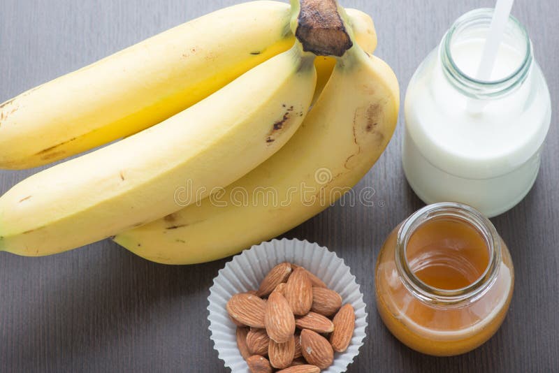 Prepared Ingredients for Banana Smoothie. Stock Photo - Image of milk ...