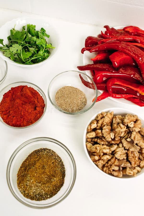 The Prepared Ingredients for Making Adjika are on the Table Stock Photo ...