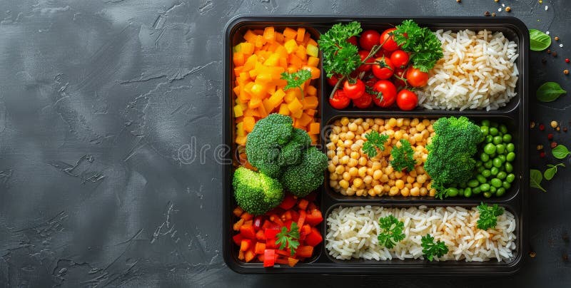 Prepared Meal Containers with Various Vegetables, Rice, and Protein ...