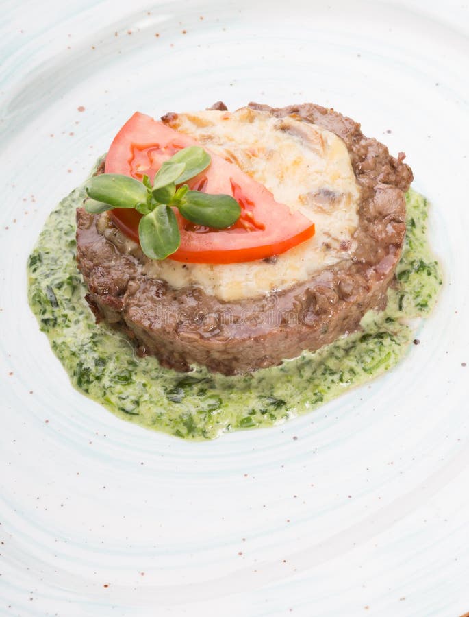 Prepared Minced Beef Meat Cutlet with Spinach Stock Image - Image of ...