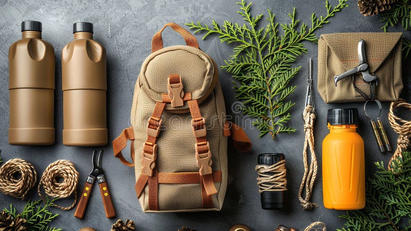 Prepared Nature Explorer Equipment, Arranged with Forest Elements in ...