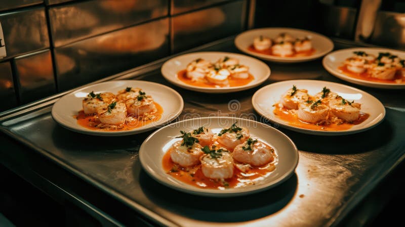 Prepared Scallop Plates Ready To Serve from the Kitchen Pass Stock ...