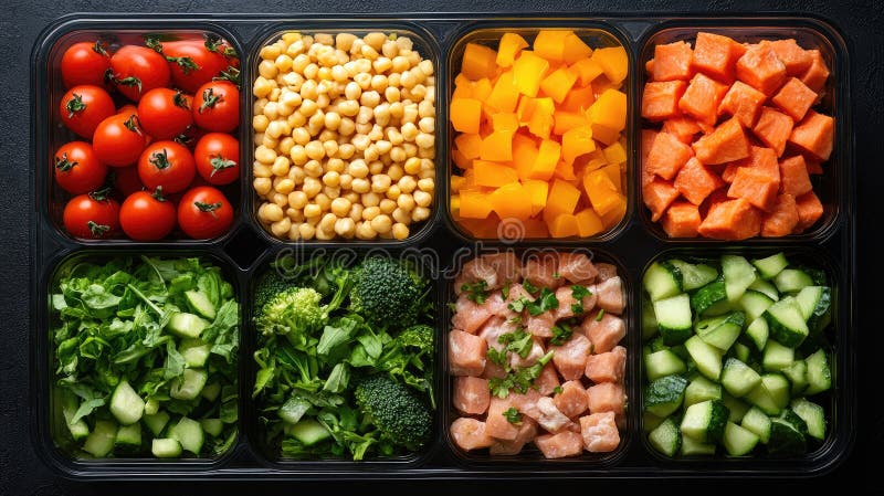 Prepared Vegetable and Protein Components in a Meal Prep Container ...