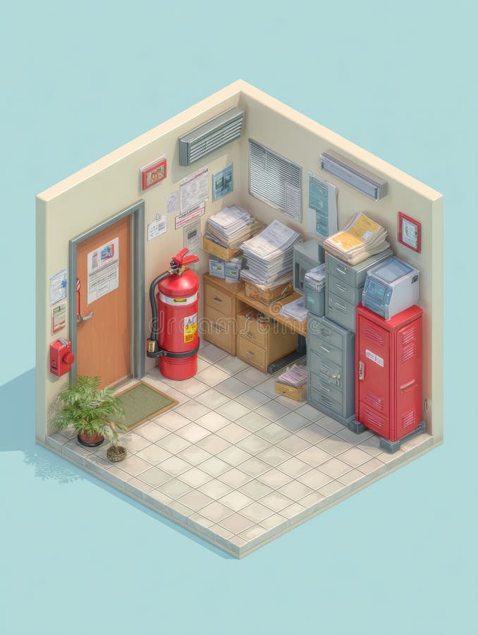 Preparedness Upgrades in an Isometric Room Featuring Safety Equipment ...