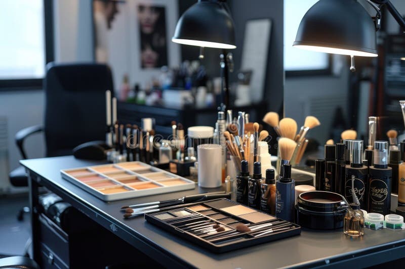 Preparing for Art: Makeup Artist S Workspace Waiting for Makeup Shoot Stock Image - Image of ...
