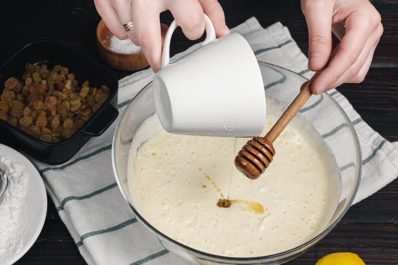 Preparing Batter. Honey Dough Stock Photo - Image of pancake, kneading ...