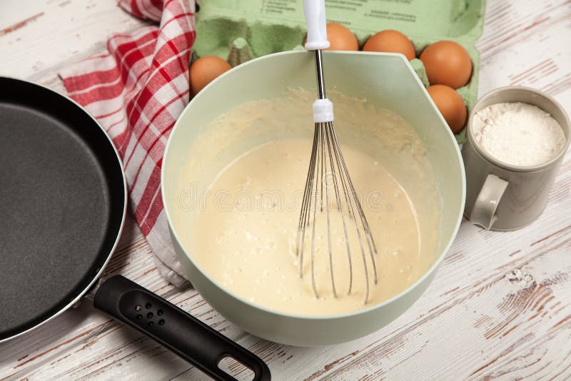 Preparing Batter for Pancakes Stock Photo - Image of closeup, pancake ...