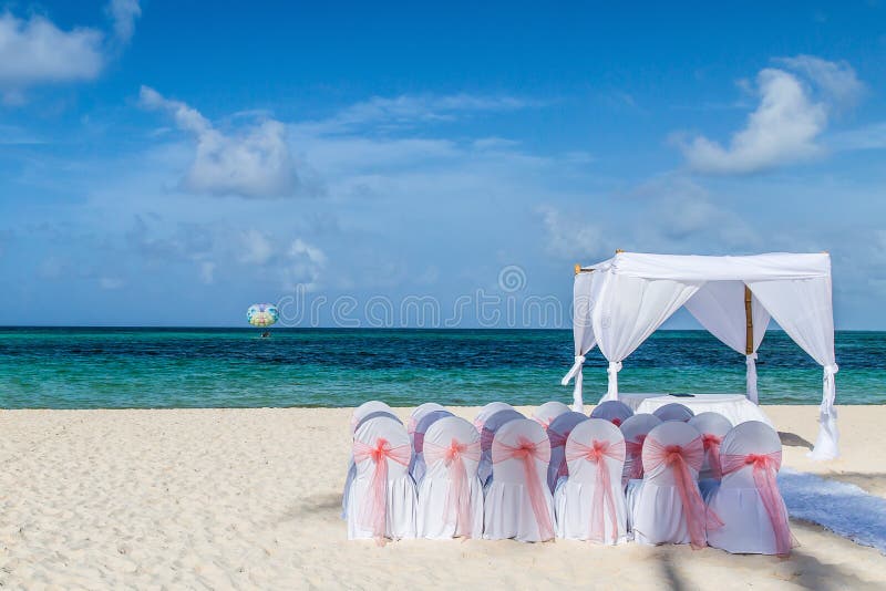 Preparing for a Beautiful Beach Wedding Stock Photo - Image of pink ...