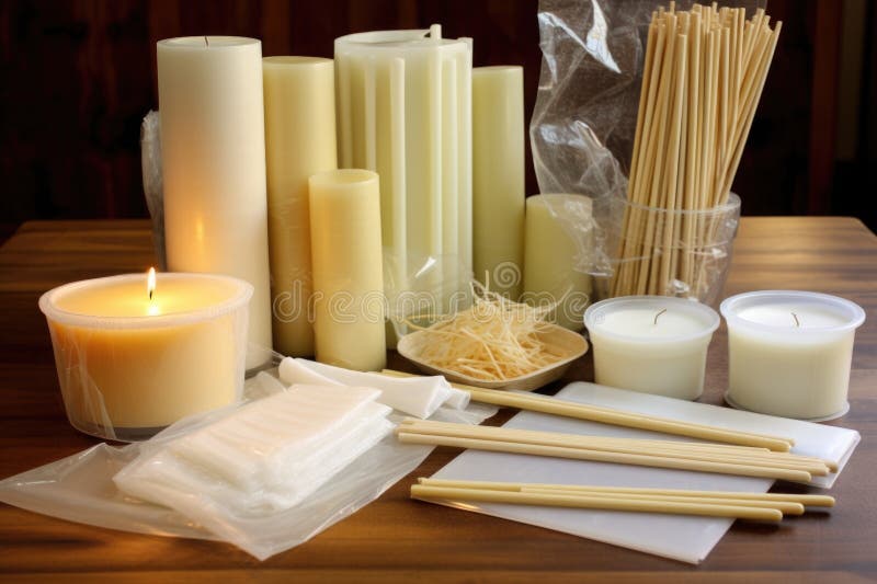 Preparing for Candle Making: Sheets of Wax, Wicks, Decor Stock Photo ...