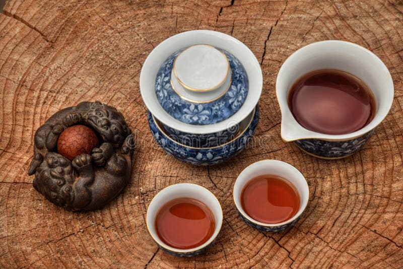 Chinese Black Tea in the Tea Set on the Wooden Table Stock Image ...