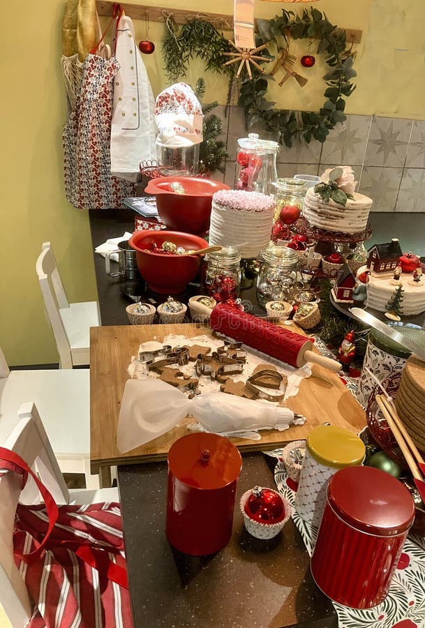 Preparing for Christmas with a Table Full of Items Stock Photo - Image ...