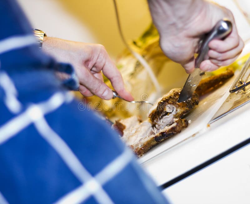 Preparing and Cutting a Steak Stock Photo - Image of grilled, cooking ...