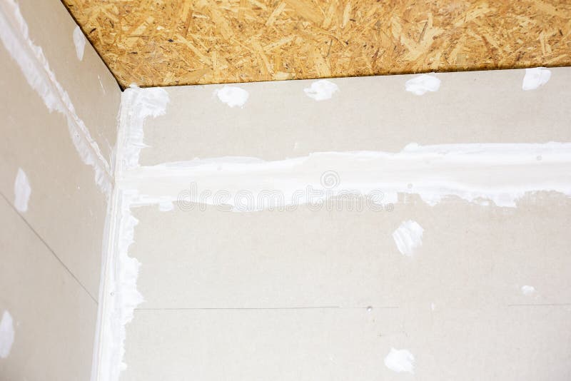 Preparing Drywall for Plastering. a Wall in a Room with Putty-filled ...