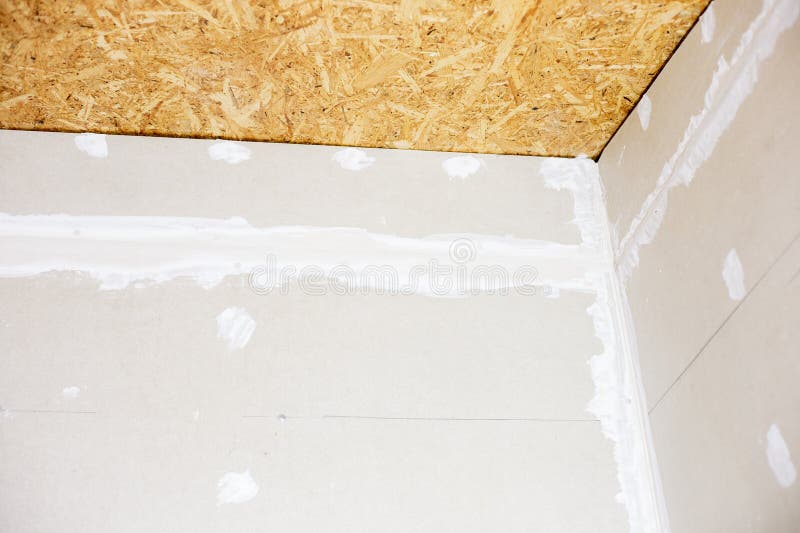 Preparing Drywall for Plastering. a Wall in a Room with Putty-filled ...