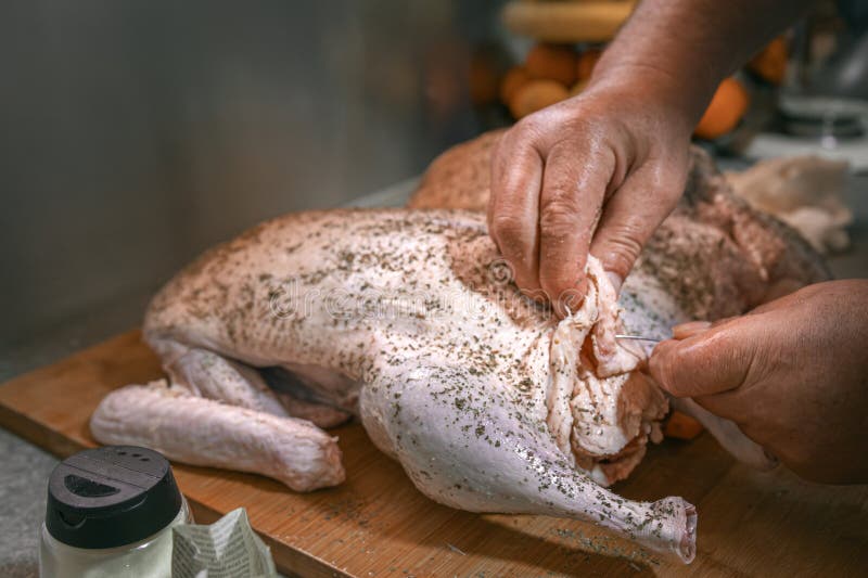 Preparing a Duck in the Kitchen for a Feast Stock Photo - Image of ...