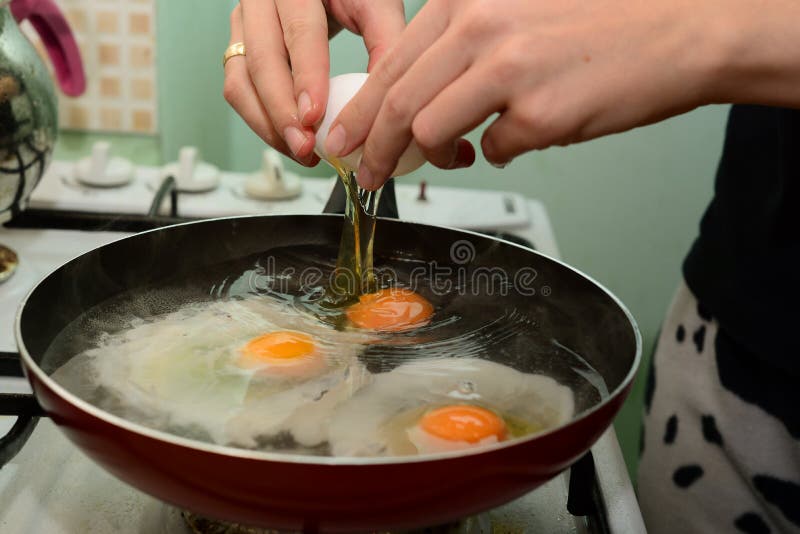 Preparing Egg in the Kitchen Stock Image - Image of breakfast, fryer ...